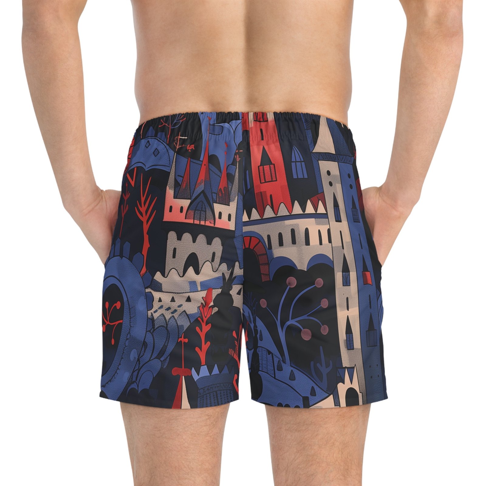 Medieval Castle Red Swim Trunks - Treasures of the Dragon