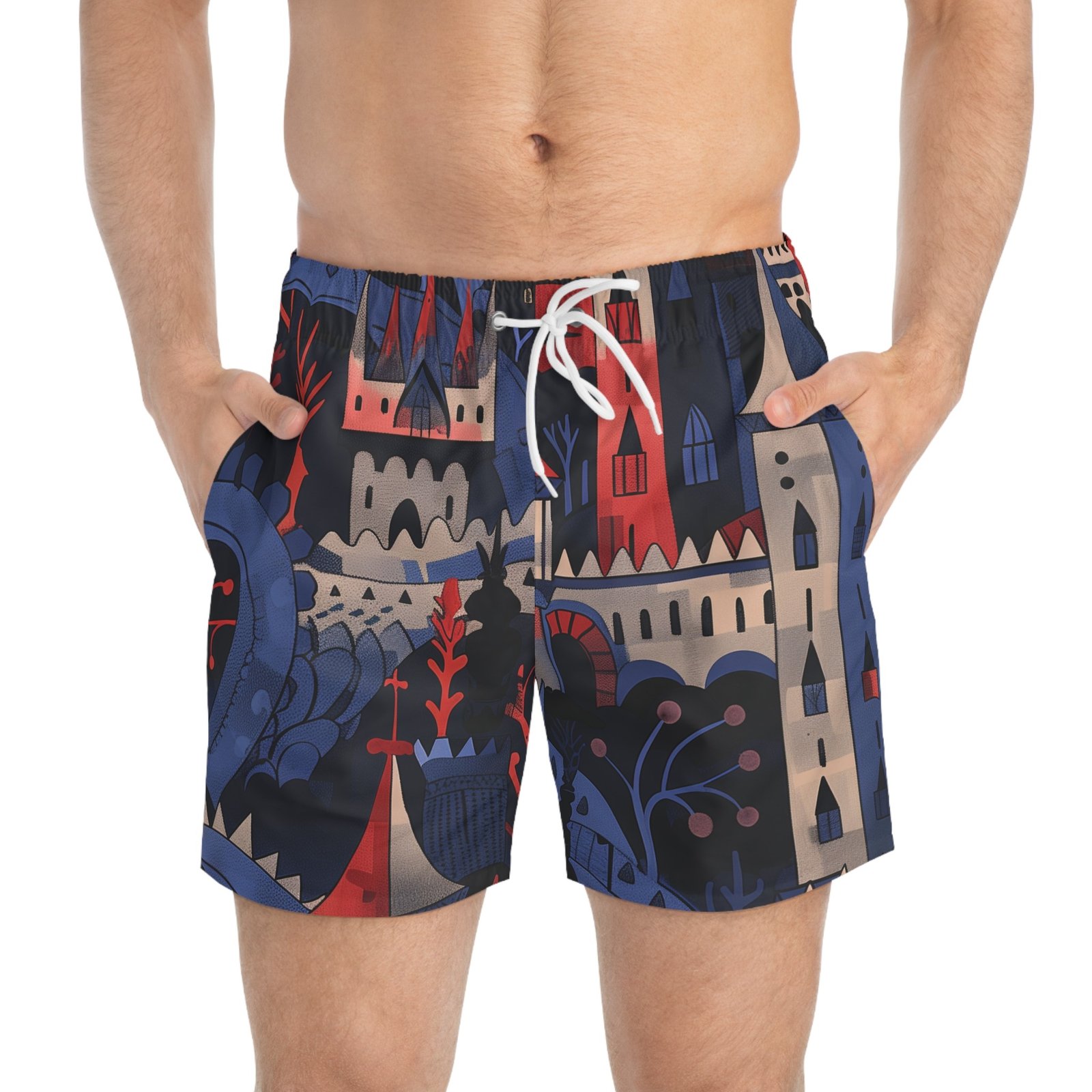 Medieval Castle Red Swim Trunks - Treasures of the Dragon
