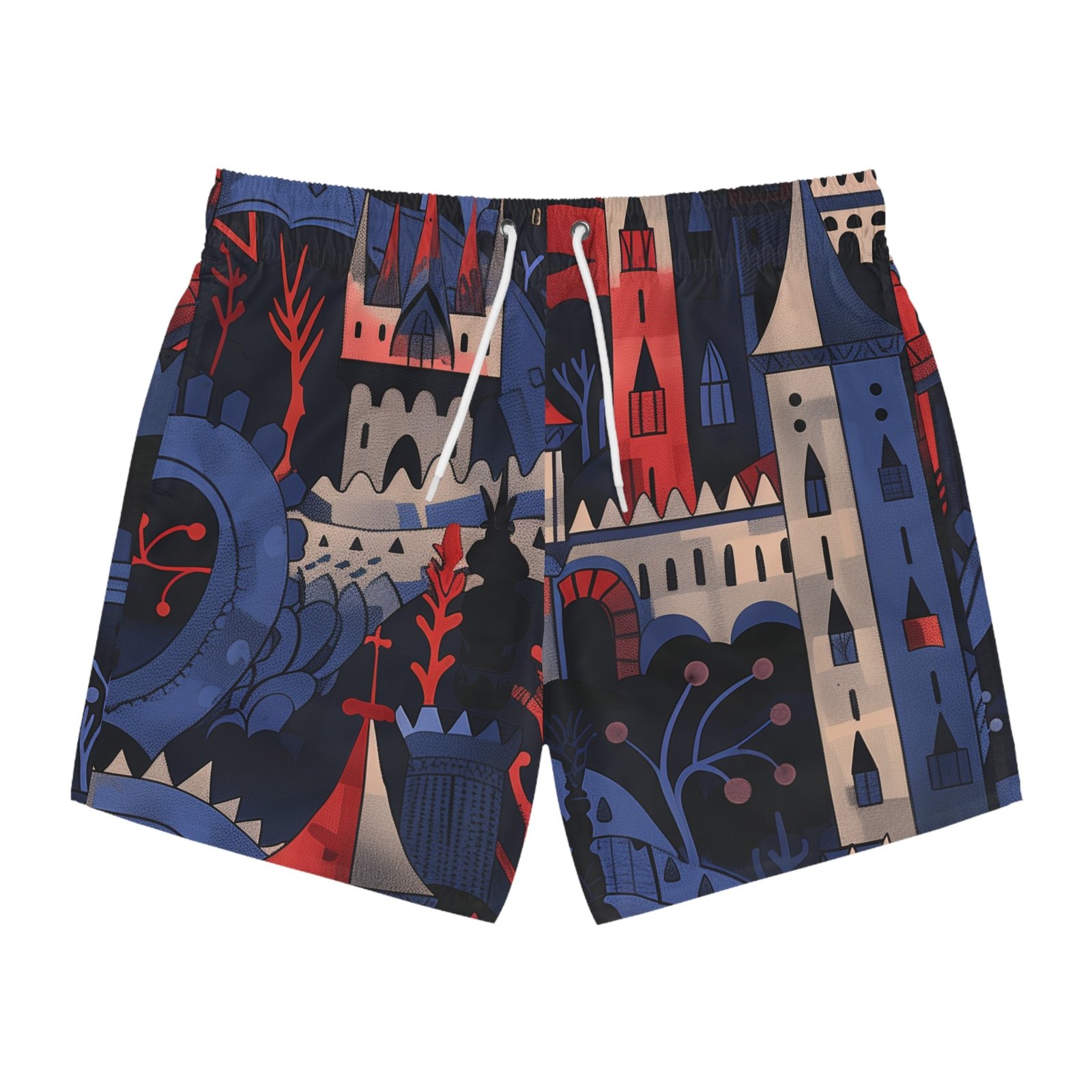 Medieval Castle Red Swim Trunks - Treasures of the Dragon
