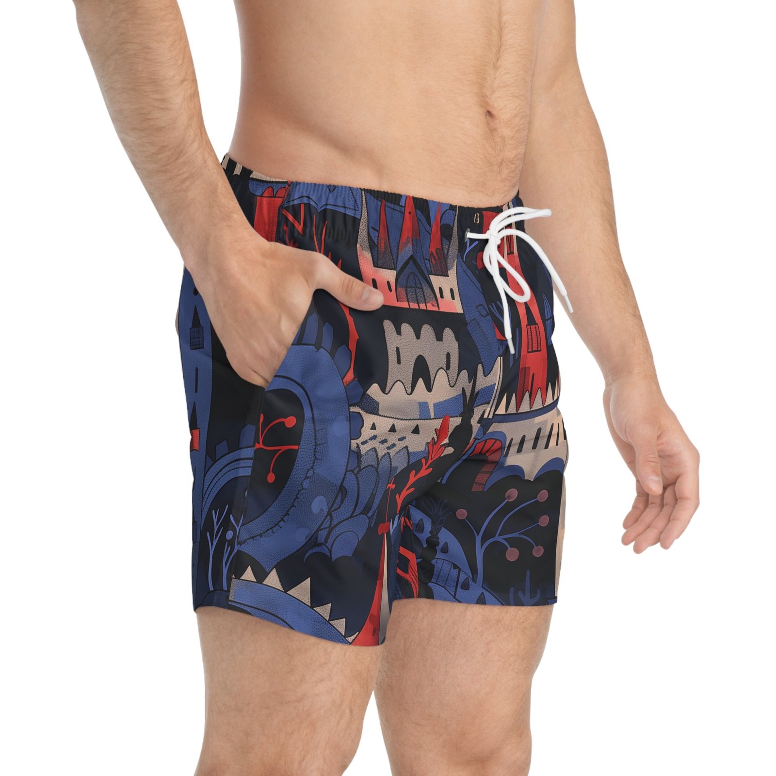 Medieval Castle Red Swim Trunks - Treasures of the Dragon